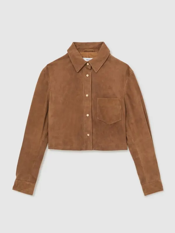 REISS Connie Suede Cropped Shirt