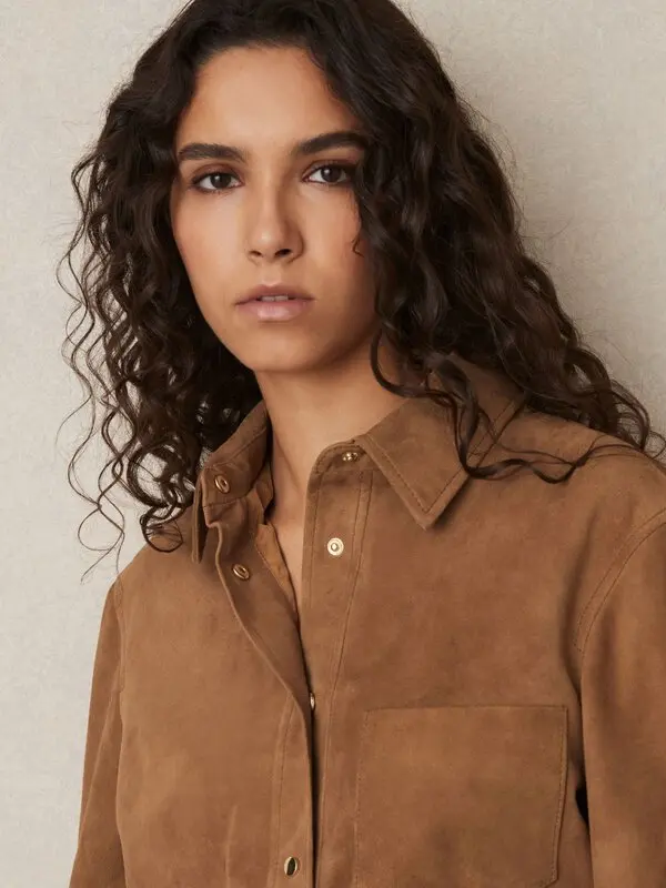 REISS Connie Suede Cropped Shirt