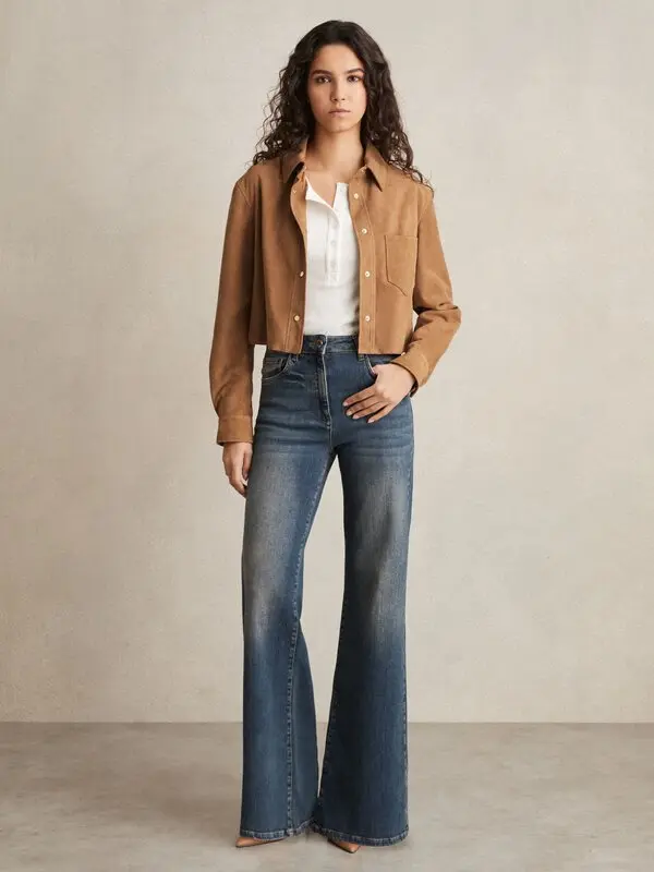 REISS Connie Suede Cropped Shirt