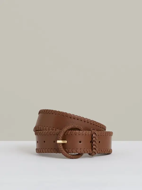 REISS Gia Leather Belt - Tan