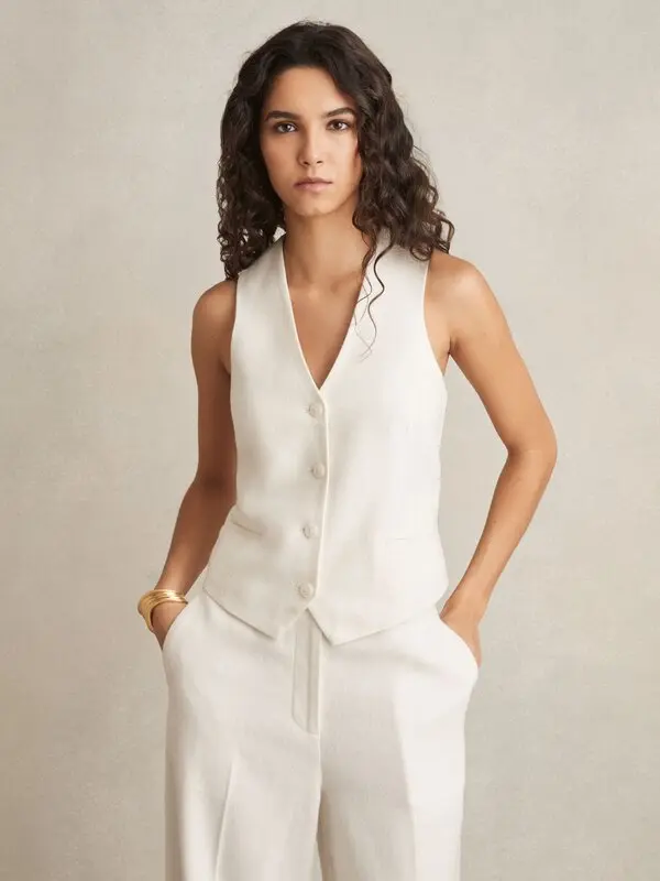 REISS Devon Linen-blend Waistcoat