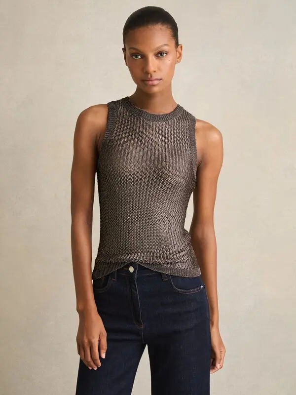 REISS Tia Metallic Knit Vest