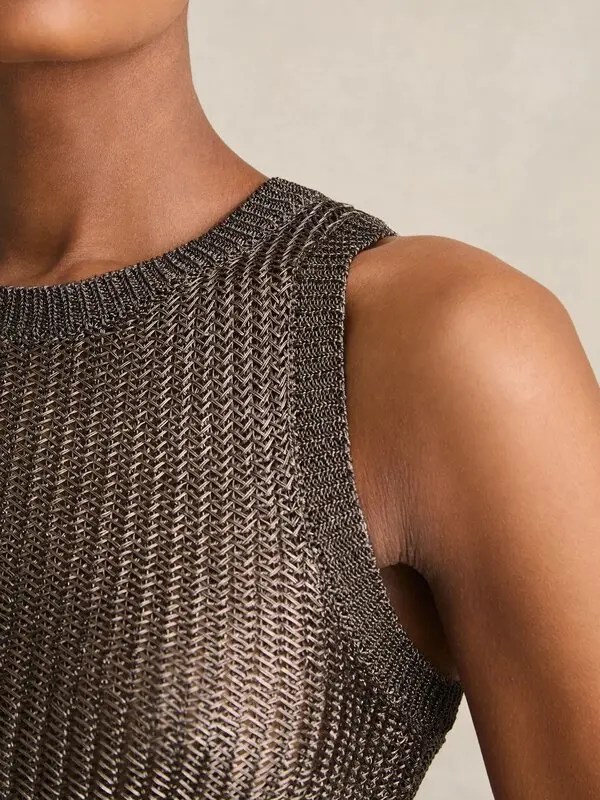 REISS Tia Metallic Knit Vest