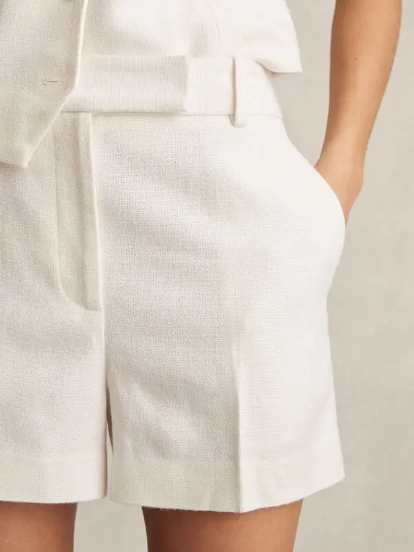 REISS Devon Linen-blend Tailored Shorts - White