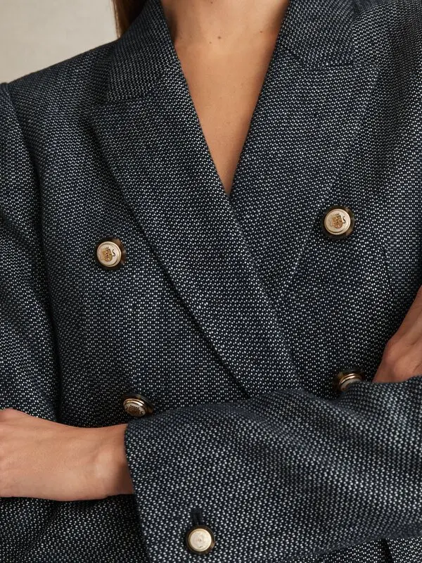 REISS Baker Linen-cotton Double-breasted Blazer - Navy