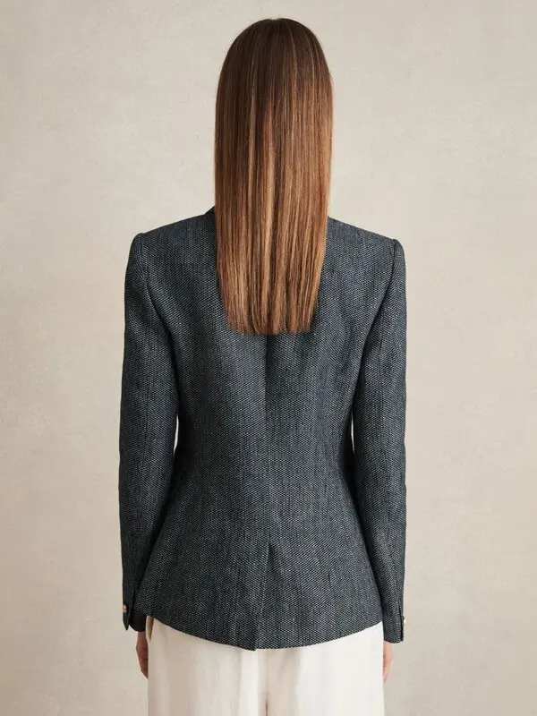 REISS Baker Linen-cotton Double-breasted Blazer - Navy