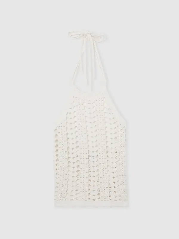 REISS Cally Cotton Crochet Halterneck Top