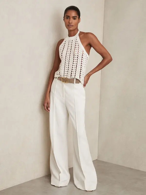REISS Cally Cotton Crochet Halterneck Top