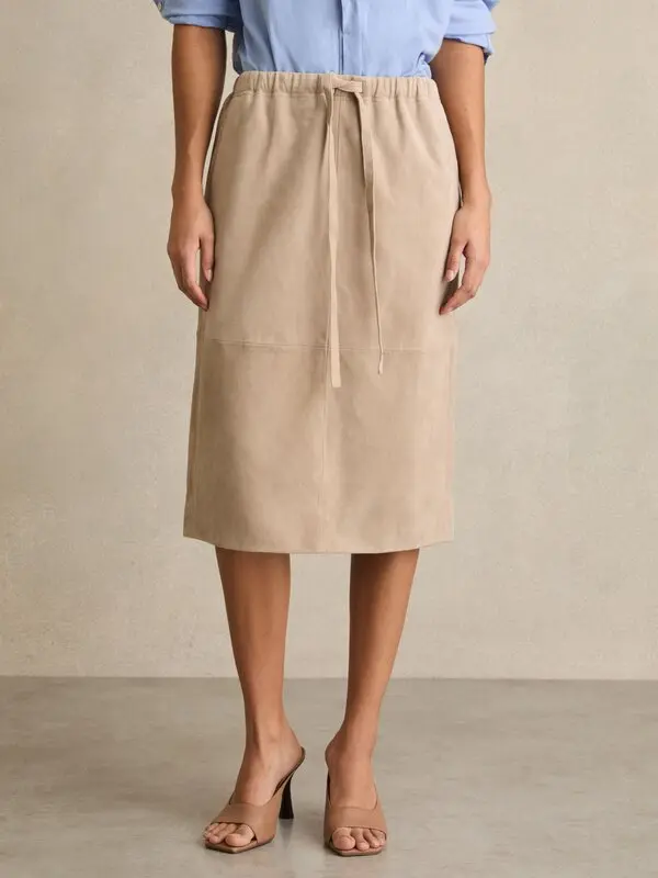 REISS Meagan Suede Midi Skirt