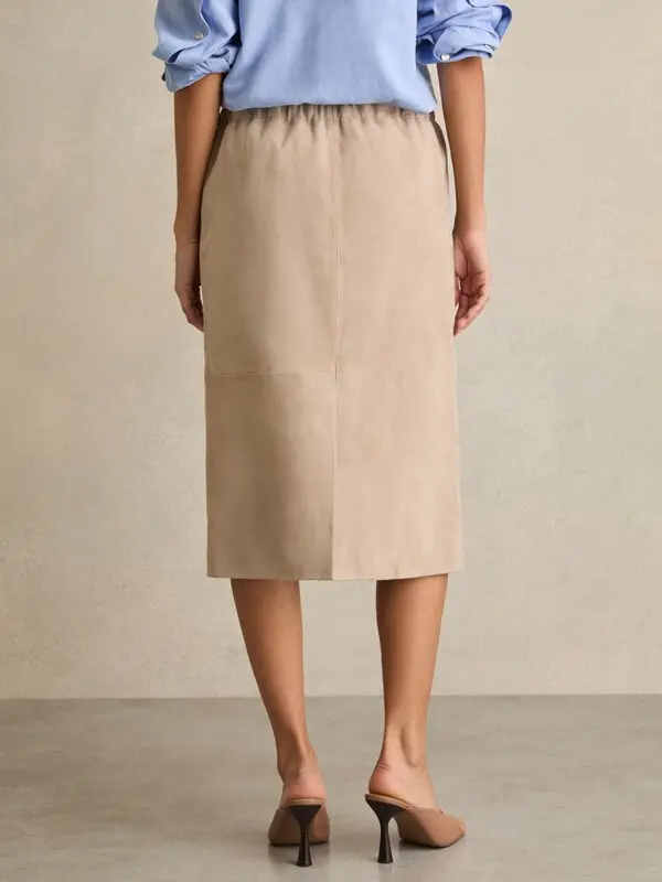 REISS Meagan Suede Midi Skirt