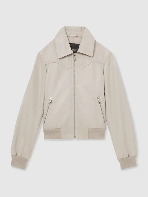 REISS Jasmine Leather Bomber Jacket