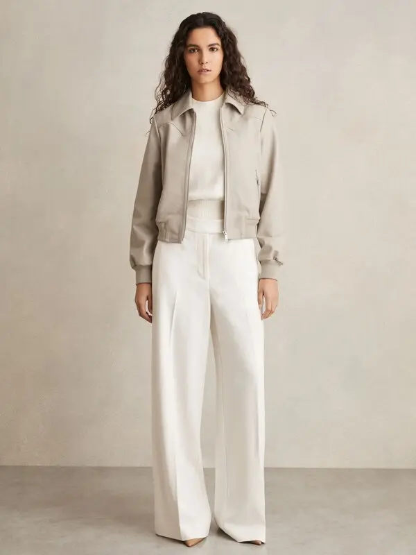 REISS Jasmine Leather Bomber Jacket