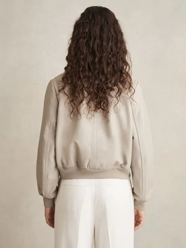REISS Jasmine Leather Bomber Jacket