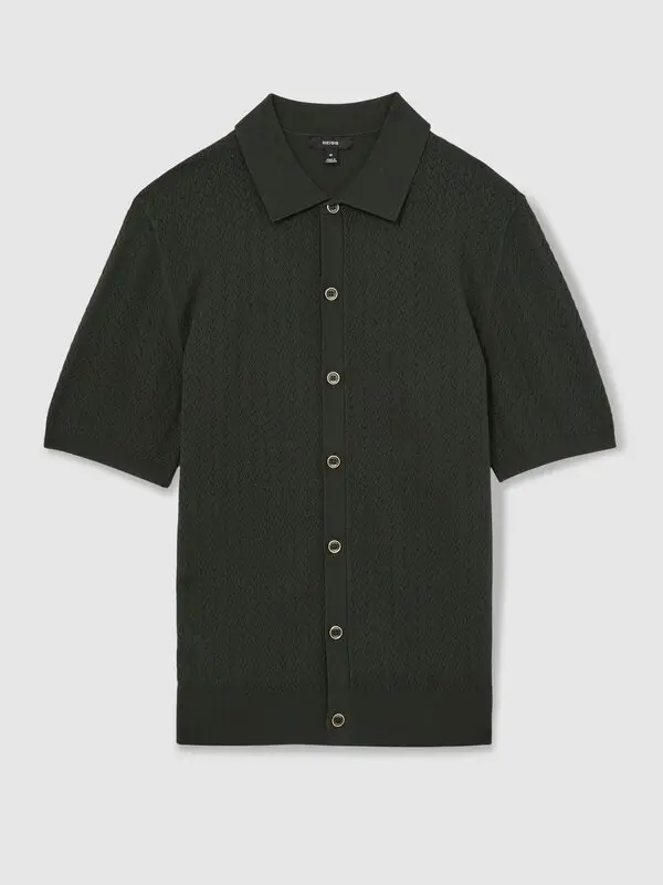 REISS Thames Textured Knit Button-through Shirt