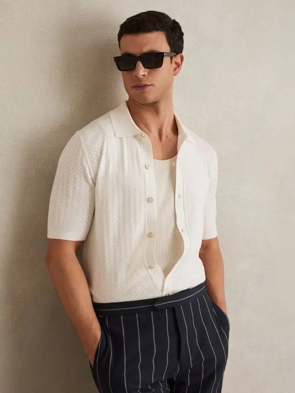 REISS Thames Textured Knit Button-through Shirt