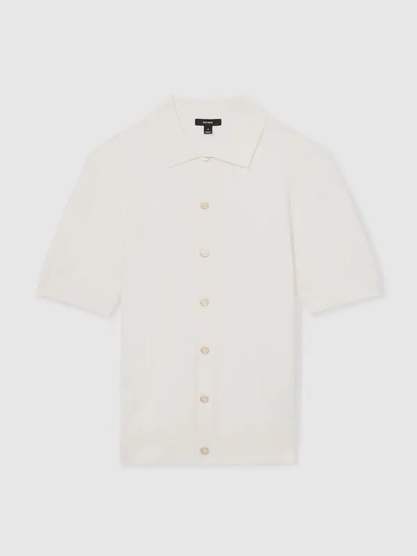 REISS Thames Textured Knit Button-through Shirt