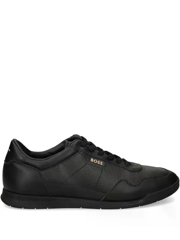 BOSS Faux-leather Trainers With Gold-tone Branding - Black