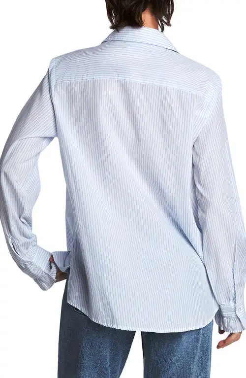 WASH LAB DENIM Ruffle Stripe Tuxedo Shirt - Blue Stripes