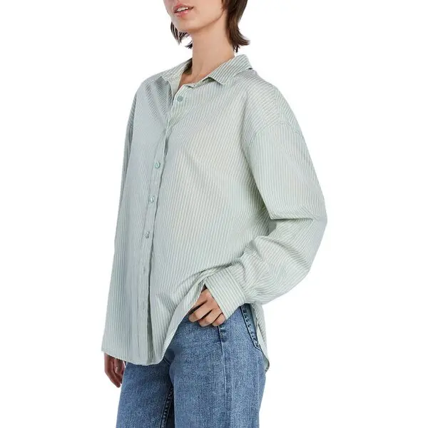 WASH LAB DENIM Oversized Striped Shirt - Sage Stripe