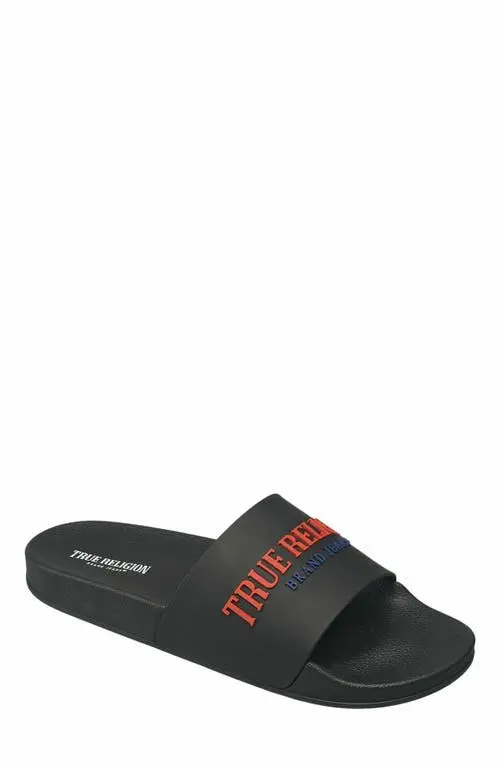 True Religion Weezy" Logo Slide Sandals - Black