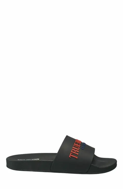 True Religion Weezy" Logo Slide Sandals - Black