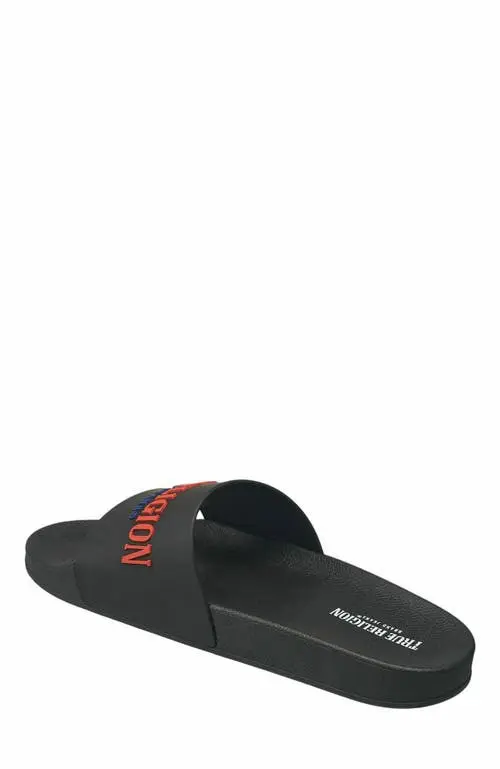 True Religion Weezy" Logo Slide Sandals - Black