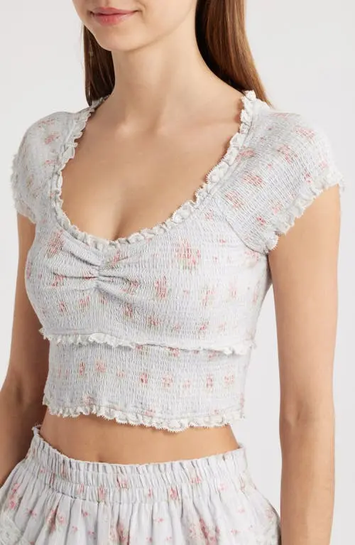 LoveShackFancy Cambron Lace Smocked Crop Top - Skylight Blue