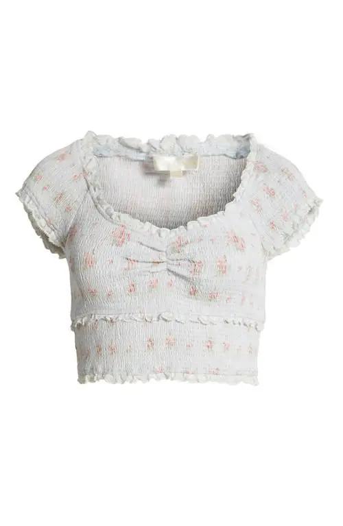 LoveShackFancy Cambron Lace Smocked Crop Top - Skylight Blue