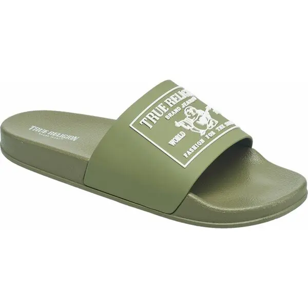 True Religion Kendrick Logo Slide Sandals - Olive