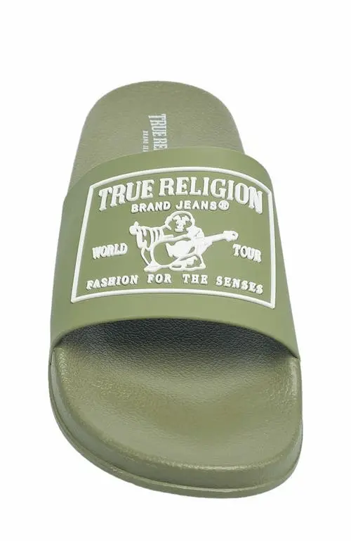 True Religion Kendrick Logo Slide Sandals - Olive