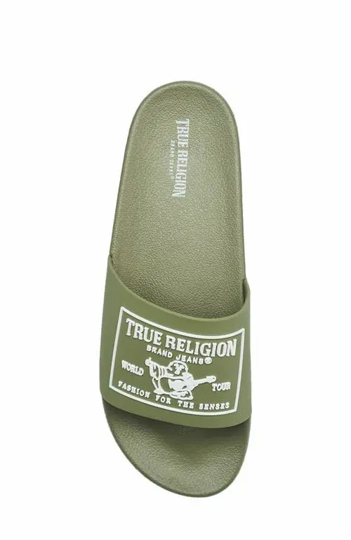 True Religion Kendrick Logo Slide Sandals - Olive