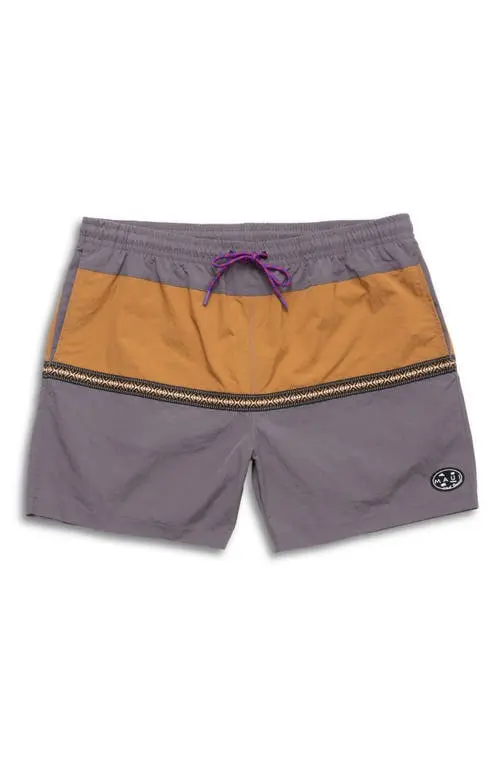 MAUI & SONS Colorblock Nylon Swim Trunks - Iron