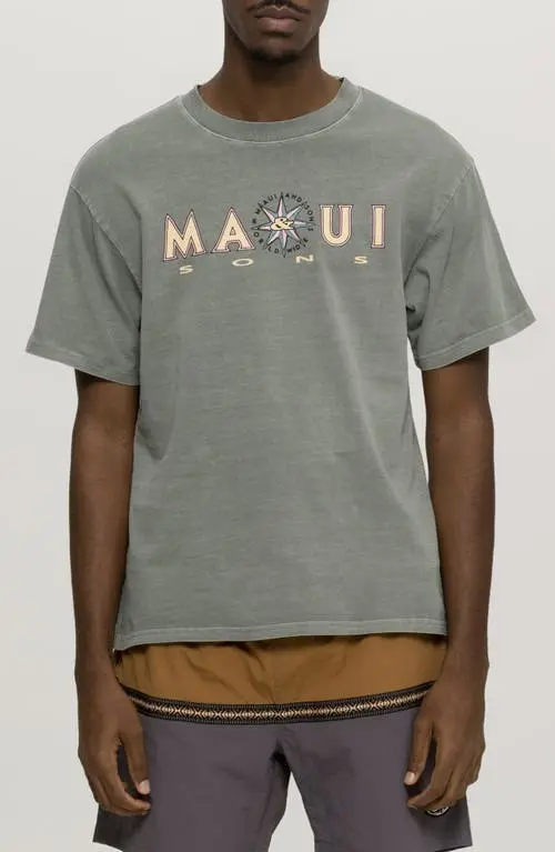 MAUI & SONS Compass Pigment Dyed Cotton Graphic T-shirt - Grey