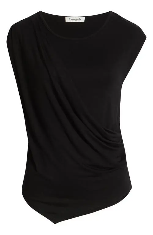 Loveappella Drape Asymmetric Top - Black