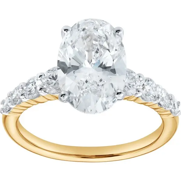LUVMYJEWELRY Julia 3.7 Carat Oval Lab Grown Diamond Engagement Ring - 14k Yellow Gold