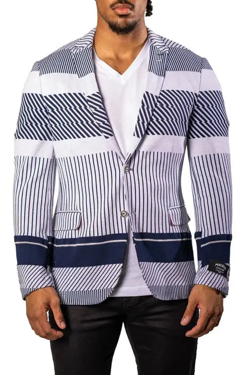MACEOO Unconstructed Stripe Knit Blazer - Blue