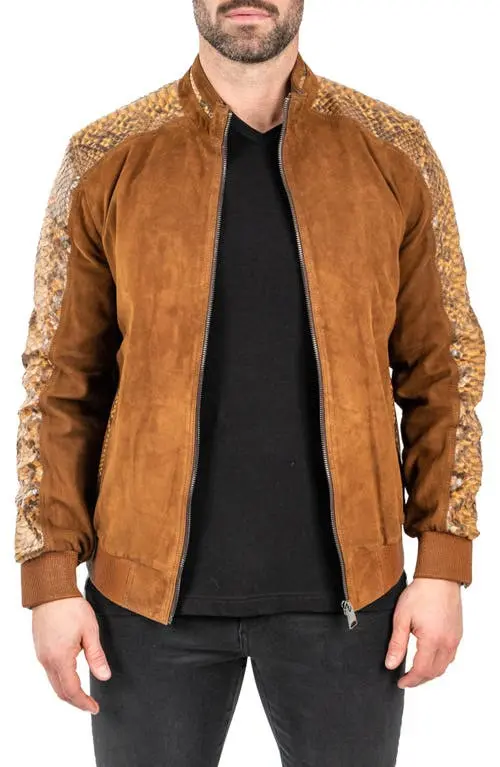 MACEOO Snakeskin Embossed Leather Jacket - Brown