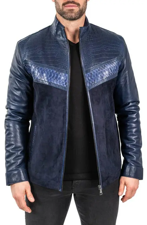 MACEOO Pythonshield Snakeskin Embossed Leather Jacket