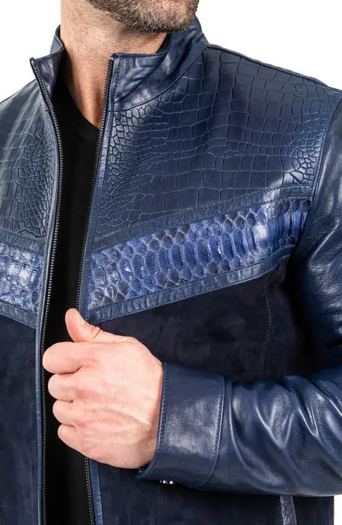 MACEOO Pythonshield Snakeskin Embossed Leather Jacket
