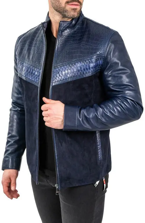 MACEOO Pythonshield Snakeskin Embossed Leather Jacket