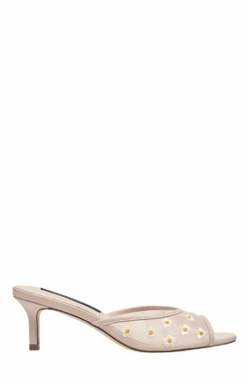 French Connection Nancy Mesh Embroidered Kitten Heel - Nude