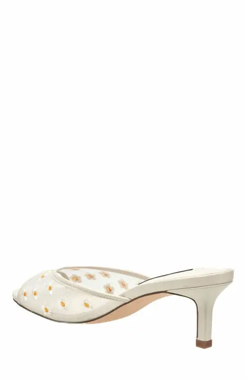 French Connection Nancy Mesh Embroidered Floral Kitten Heel Slip On Sandals