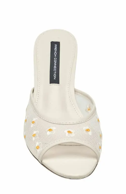 French Connection Nancy Mesh Embroidered Floral Kitten Heel Slip On Sandals
