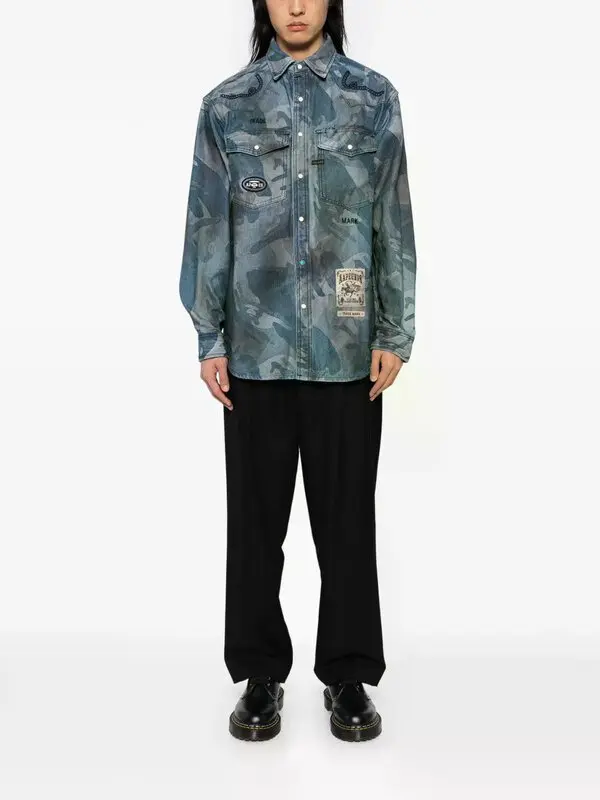 AAPE BY *A BATHING APE Moonface Jacquard Camo Denim Shirt