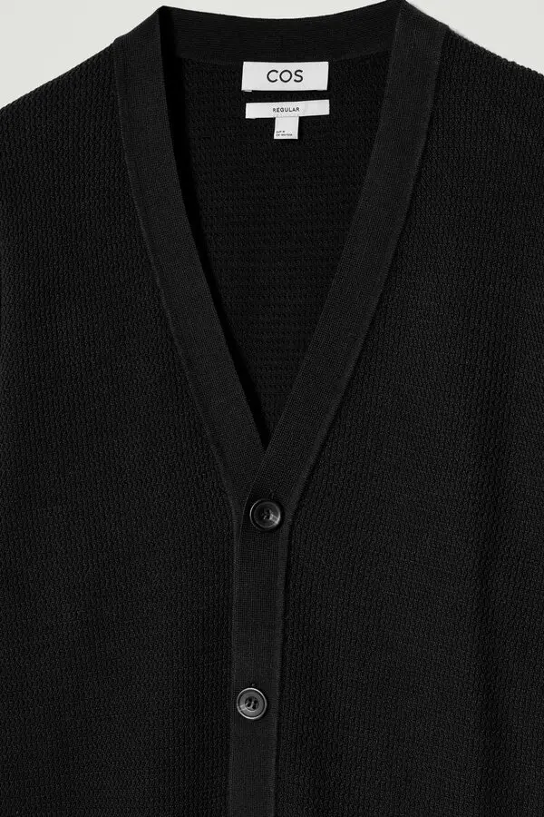 Cos Textured Knitted Cotton V-neck Cardigan