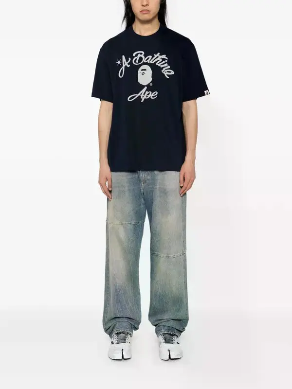 A BATHING APE Chain Stitch College T-shirt - Blue