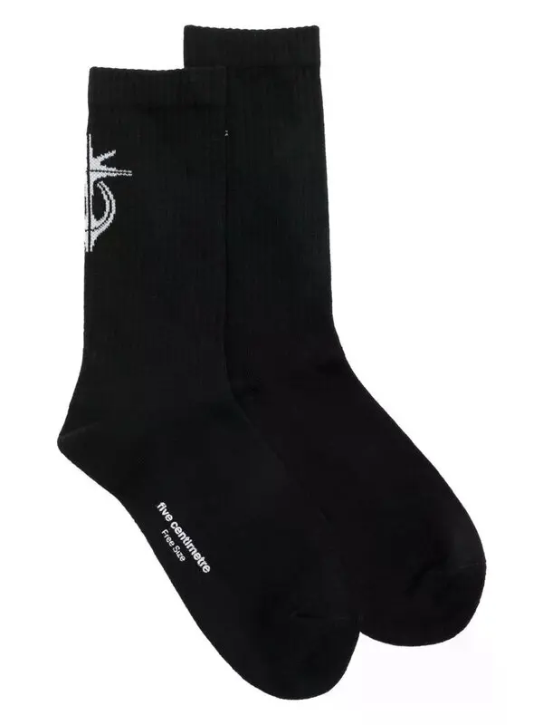 FIVE CM Intarsia-knit Logo Socks - Black