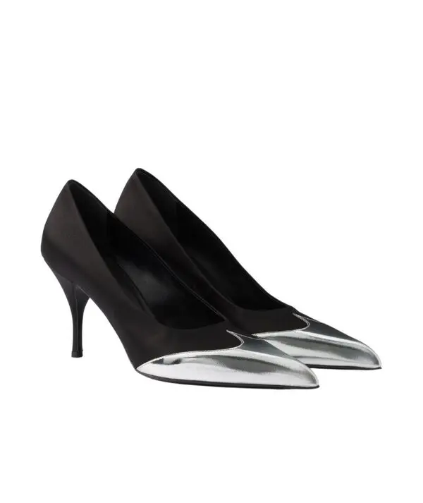 Prada Satin And Metallic Leather Pumps