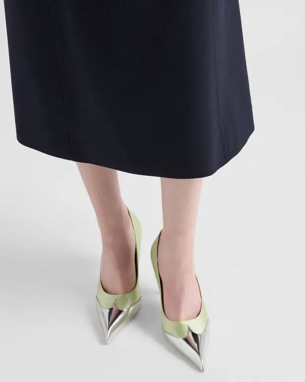 Prada Satin And Metallic Leather Pumps