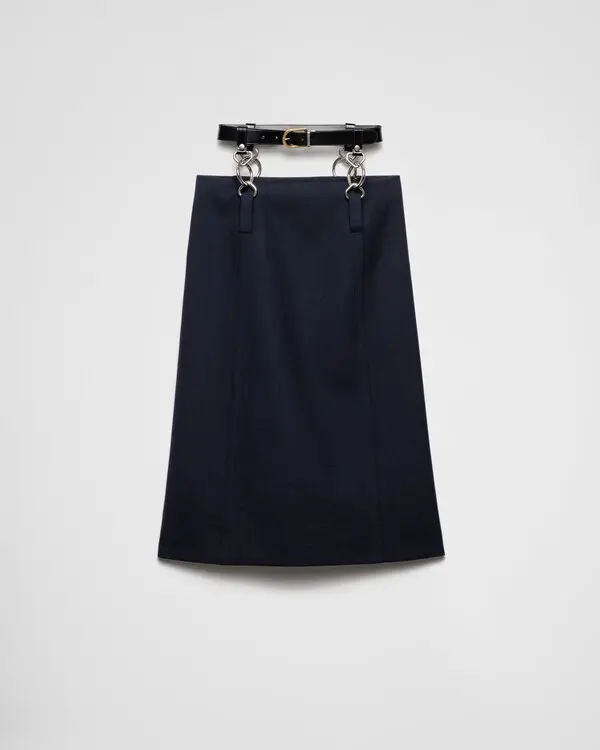 Prada Rush Stitch Flared Skirt With Leather Belt